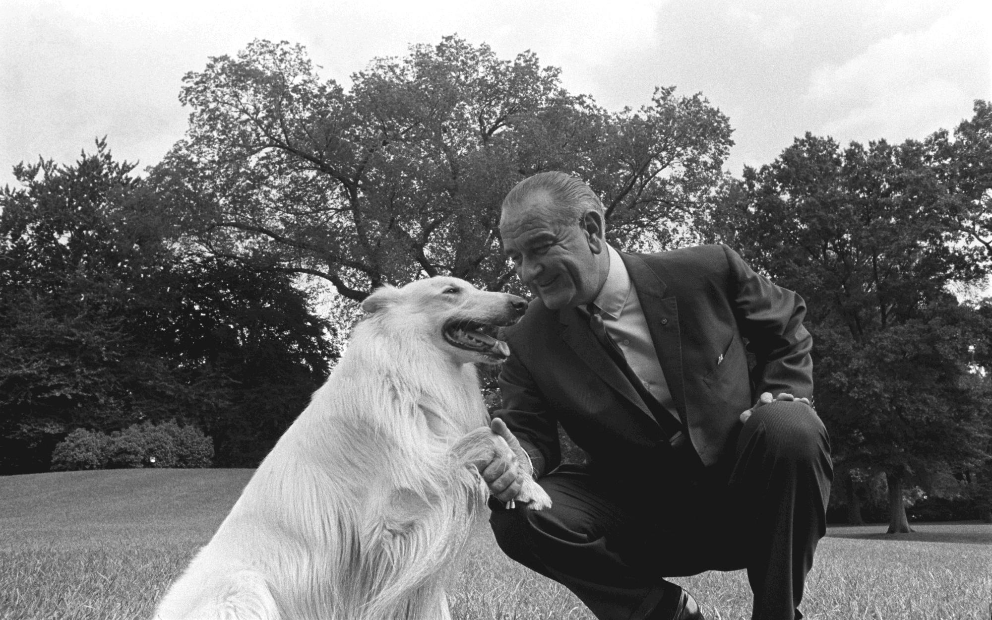 Photo - LBJ and dog Blanco on White House grounds, Sept. 22, 1966 - LBJ ...