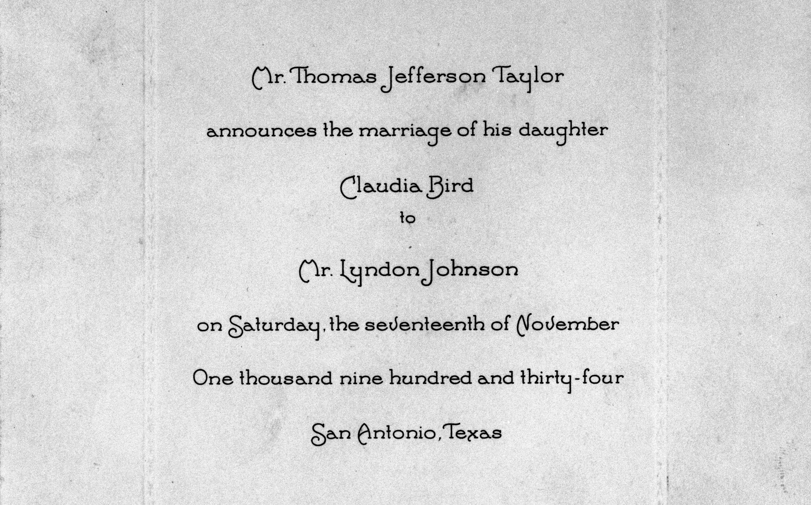 Photo - Johnson wedding announcement - LBJ Library