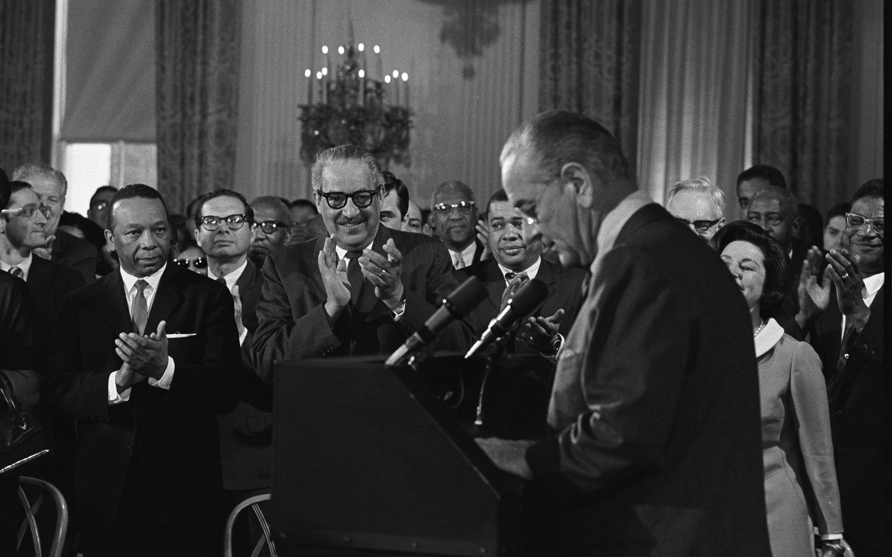 Photo - Announcing the signing of the Civil Rights Bill - LBJ Library