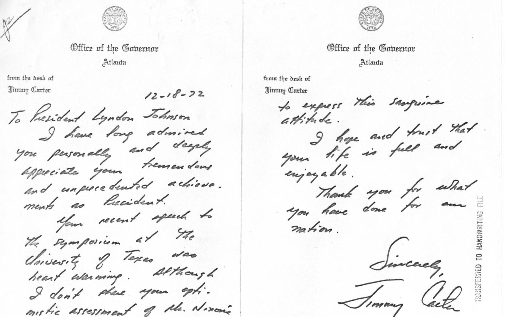 Photo - Jimmy Carter's letter to President Johnson - LBJ Library